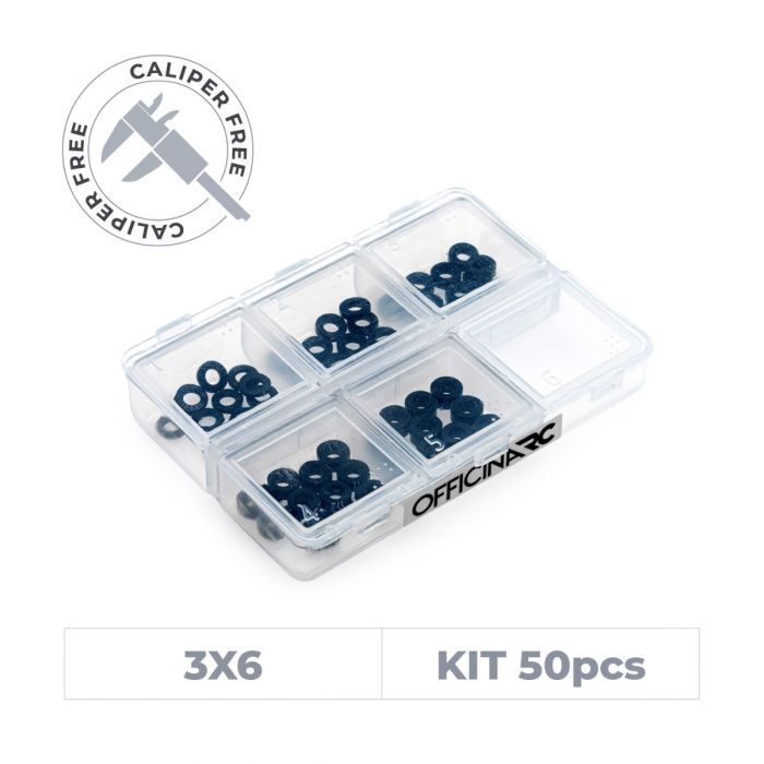 OfficinaRC Aluminum Smart Shim Set 3,0 x 6,0mm - Black (50) | OFC-SS-36-KIT